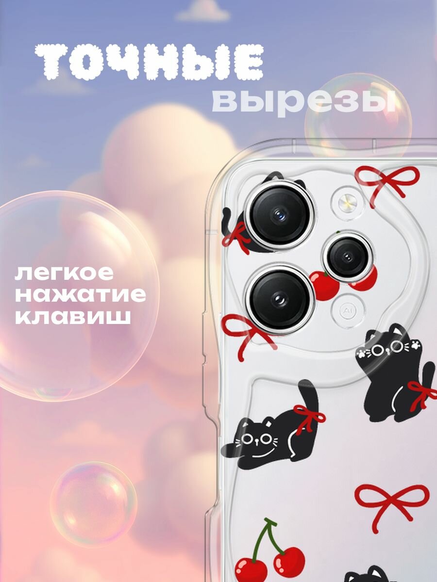Чехол на Xiaomi Redmi 12 / Редми 12 с принтом "Котик, вишня и бантики" — фото 1
