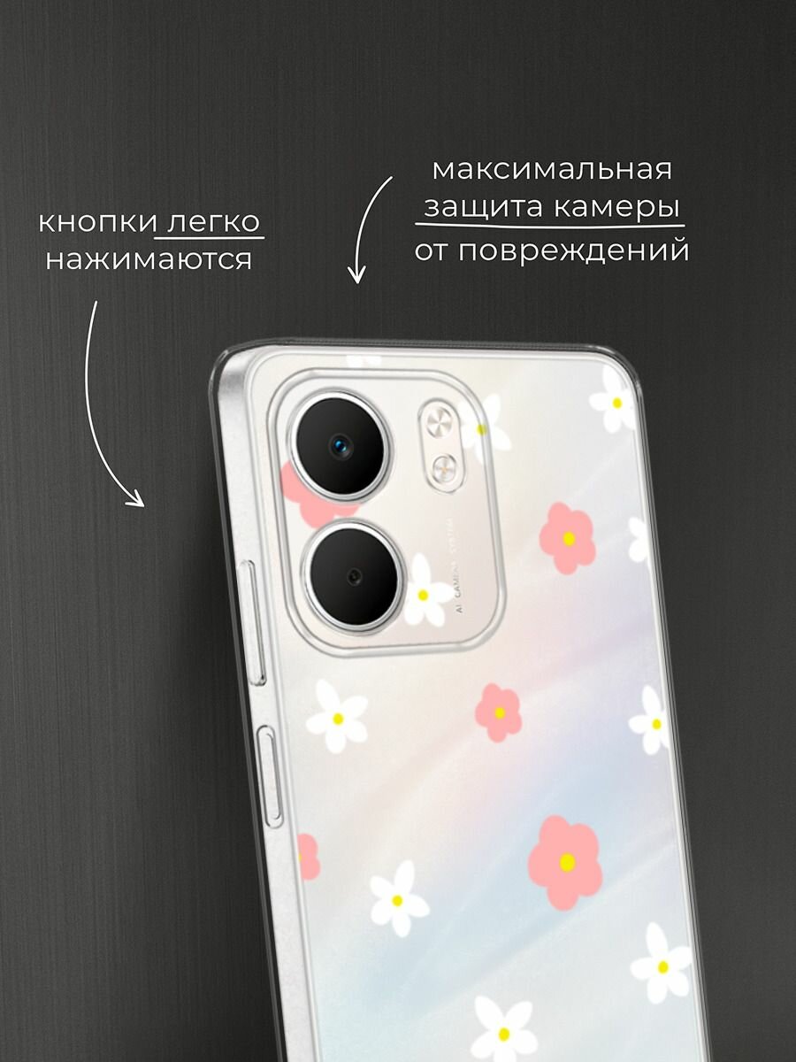 Чехол на Oppo A5x / Оппо А5x с принтом "Розовые и белые цветы", прозрачный — фото 1