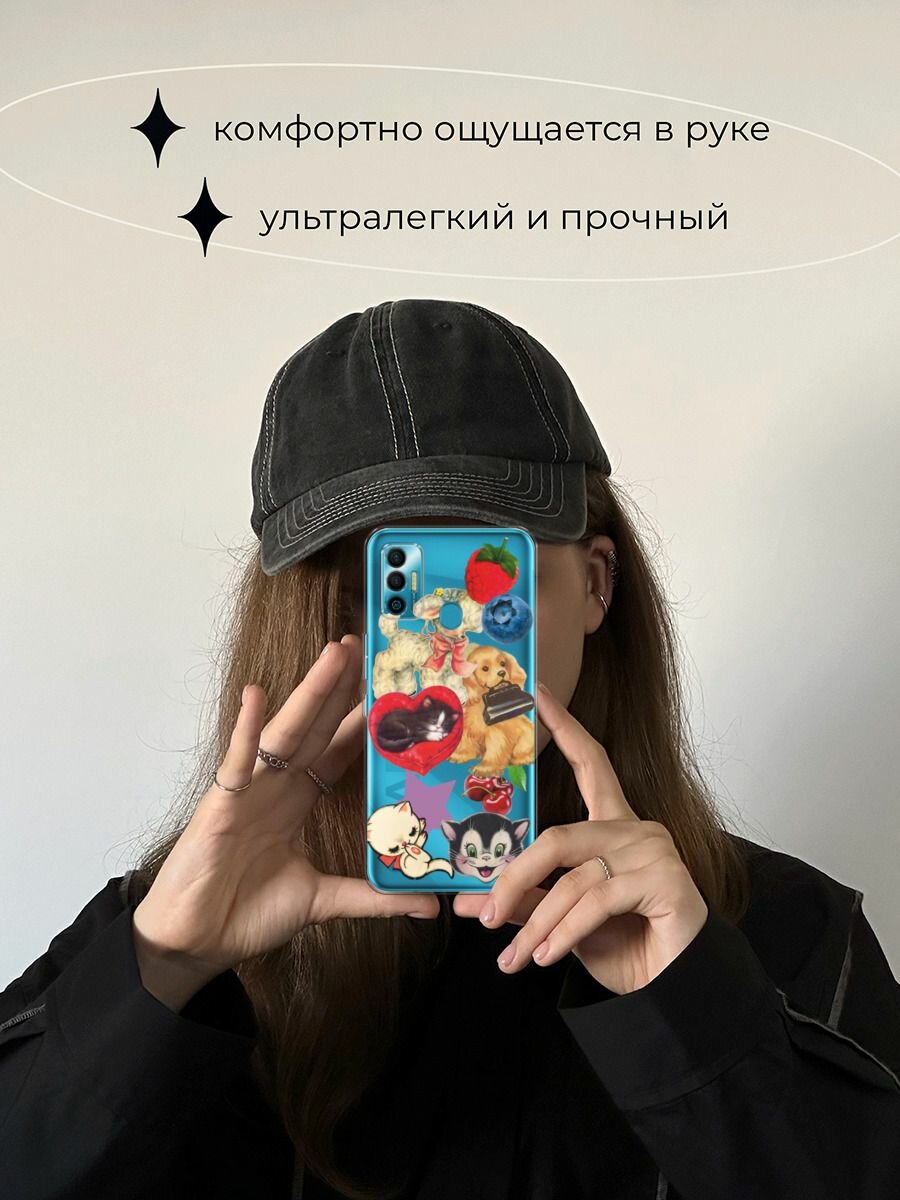 Чехол на Tecno Spark 7 / Техно Спарк 7 с принтом "Милые стикеры", прозрачный — фото 1