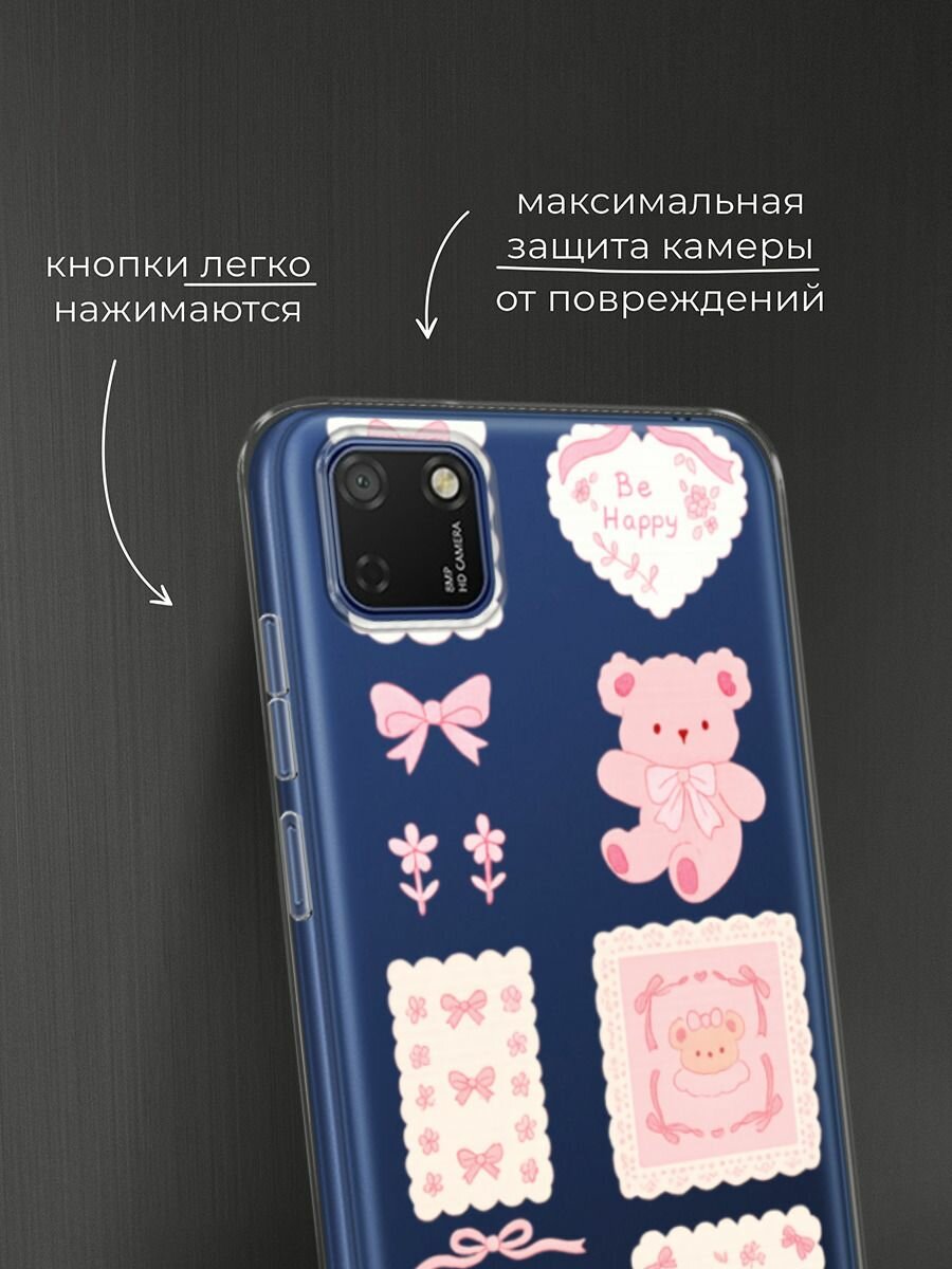 Чехол на Honor 9S/Huawei Y5p / Хонор 9S/Хуавей Y5p с принтом "Розовые марки", прозрачный — фото 1