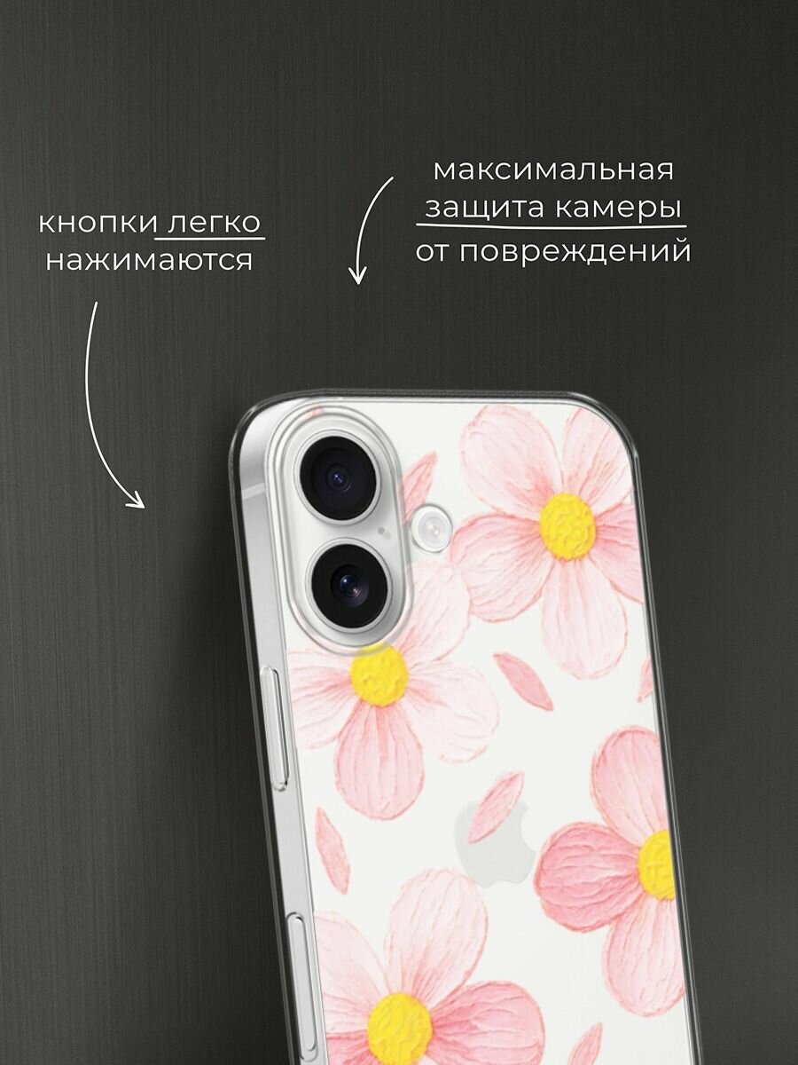Чехол на Apple iPhone 17 / Айфон 17 с принтом "Розовые ромашки" — фото 1