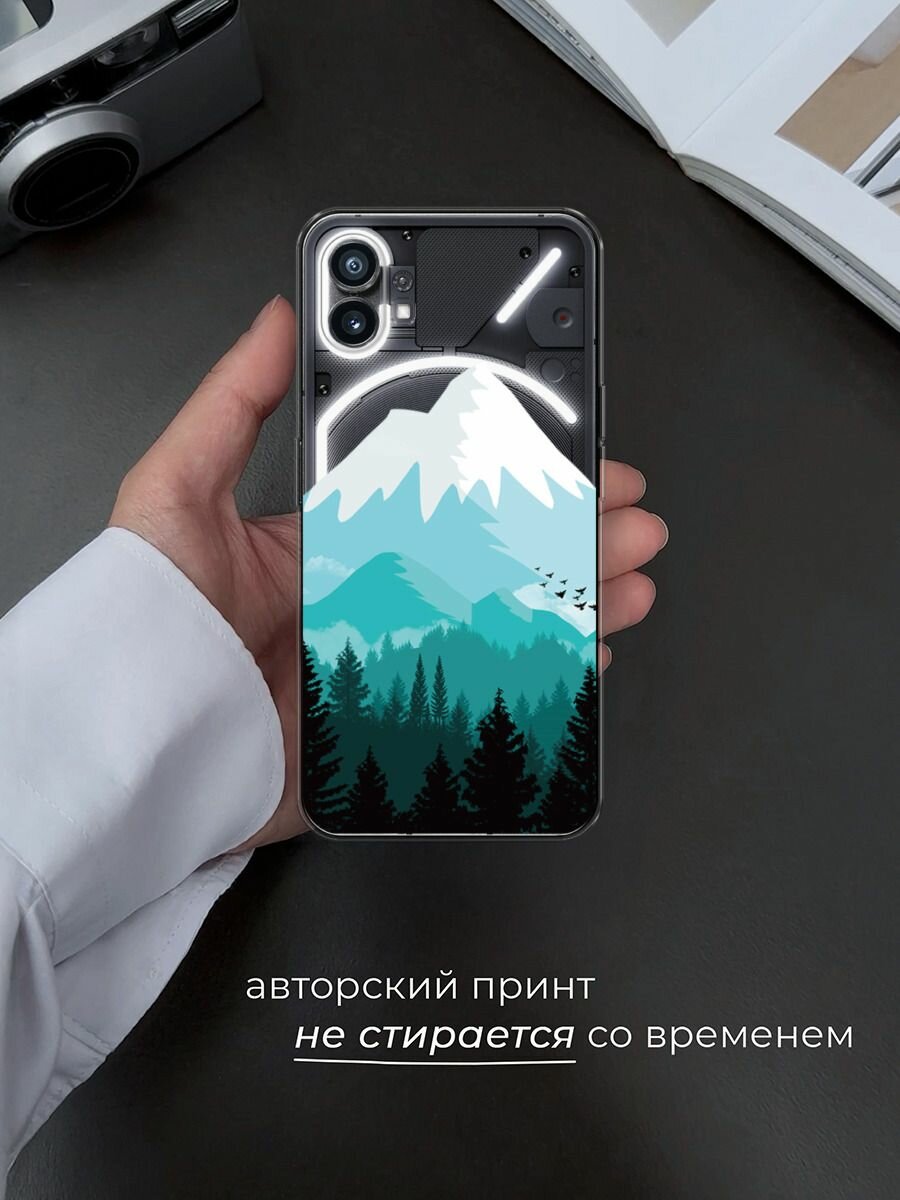 Чехол на Nothing Phone 1 / Нафинг Фон 1 с принтом "Синяя снежная гора", прозрачный — фото 1