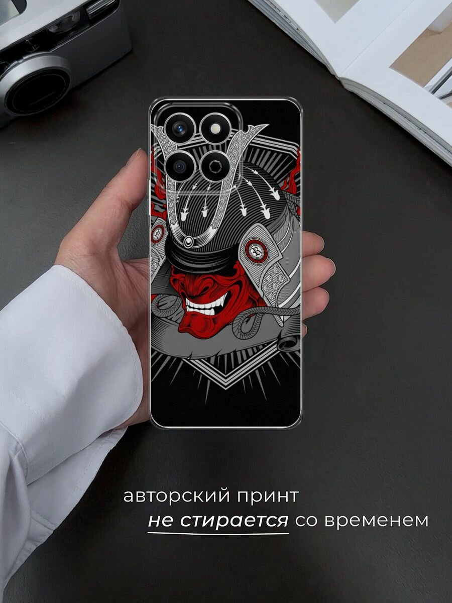 Чехол на Honor X7c / Хонор X7c с принтом "Красная маска самурая" — фото 1