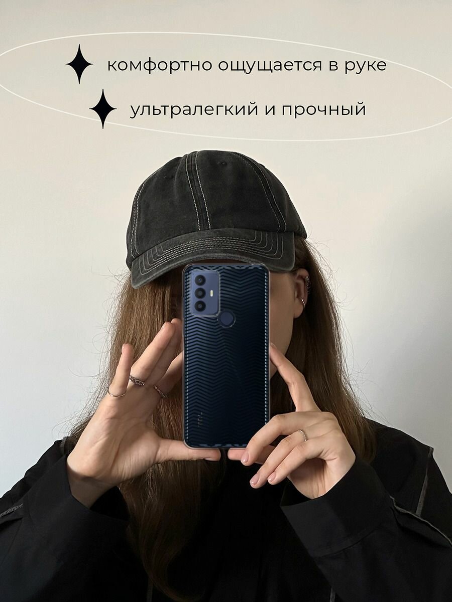 Чехол на TCL 30E/30 SE/305/306 / ТСЛ 30E с принтом "Зрительный обман черный", прозрачный — фото 1