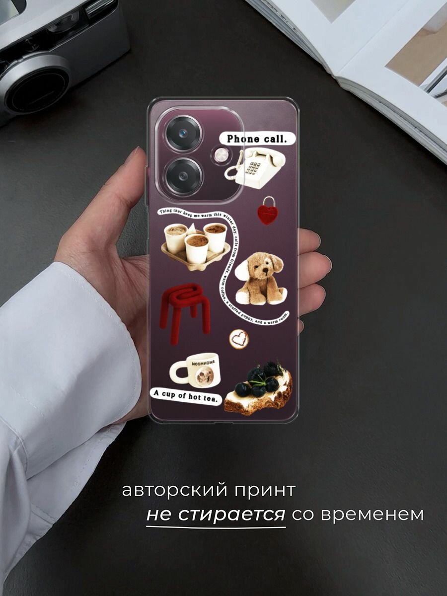 Чехол на Oppo A3/A3x / Оппо А3/A3x с принтом "Phone call", прозрачный — фото 1
