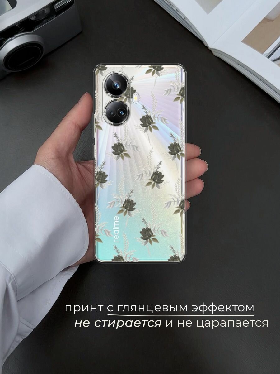 Чехол на Realme 10 Pro+ / Реалми 10 Про+ с принтом "Паттерн цветы сепия" — фото 1