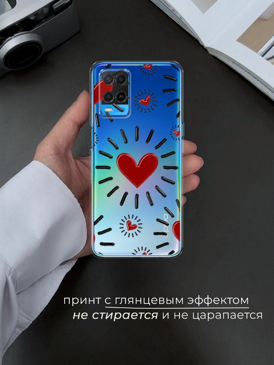 Чехол на Oppo A54 / Оппо A54 с принтом "Бордовые сердца паттерн" — фото 1