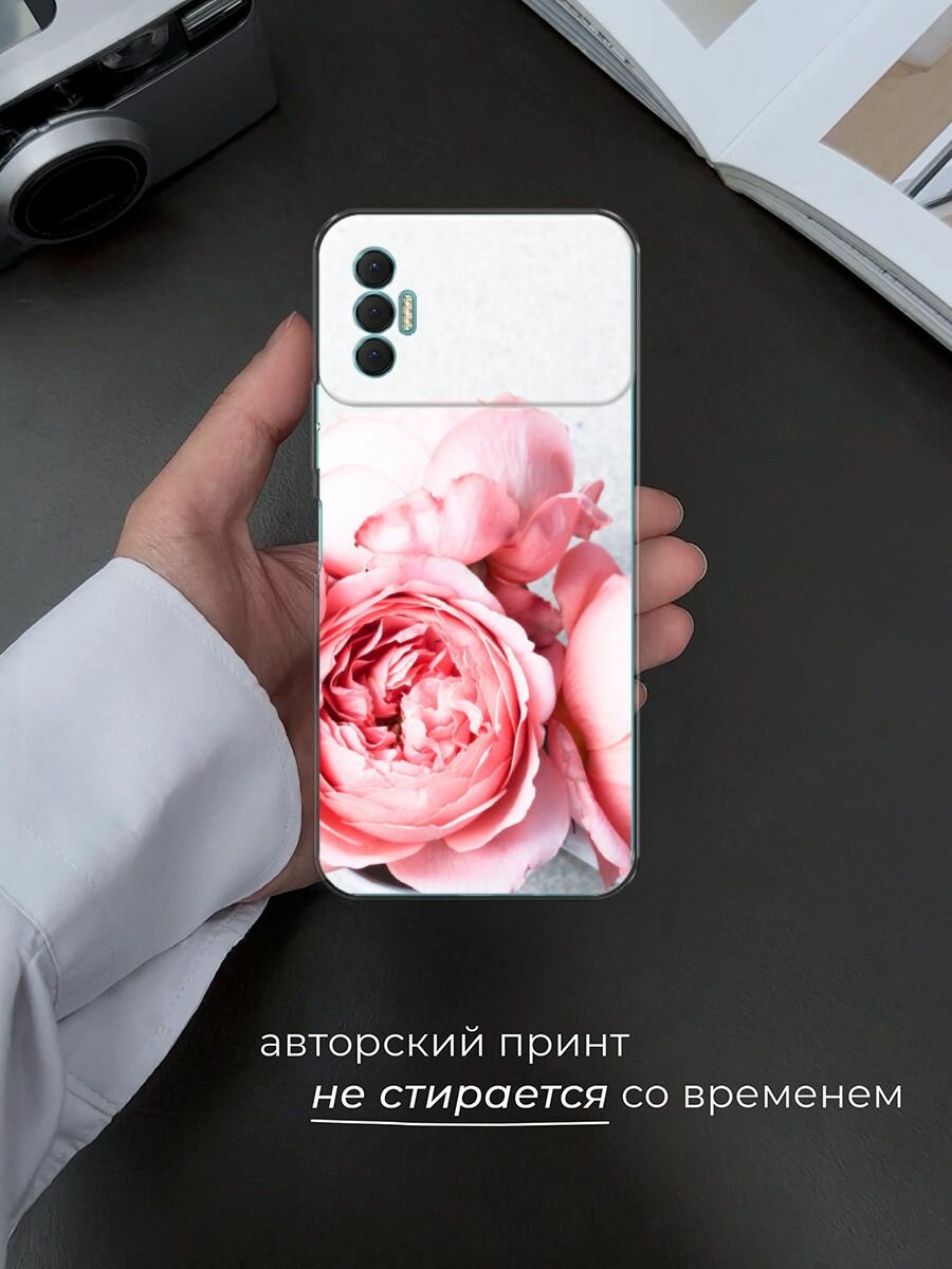 Чехол на Tecno Spark 8P / Техно Спарк 8P с принтом "Пионы на белом" — фото 1