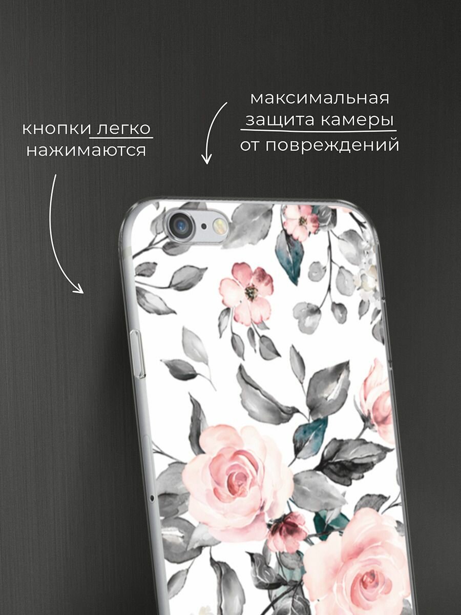 Силиконовый чехол на Apple iPhone 6 / Айфон 6 с принтом "Розы на белом" — фото 1