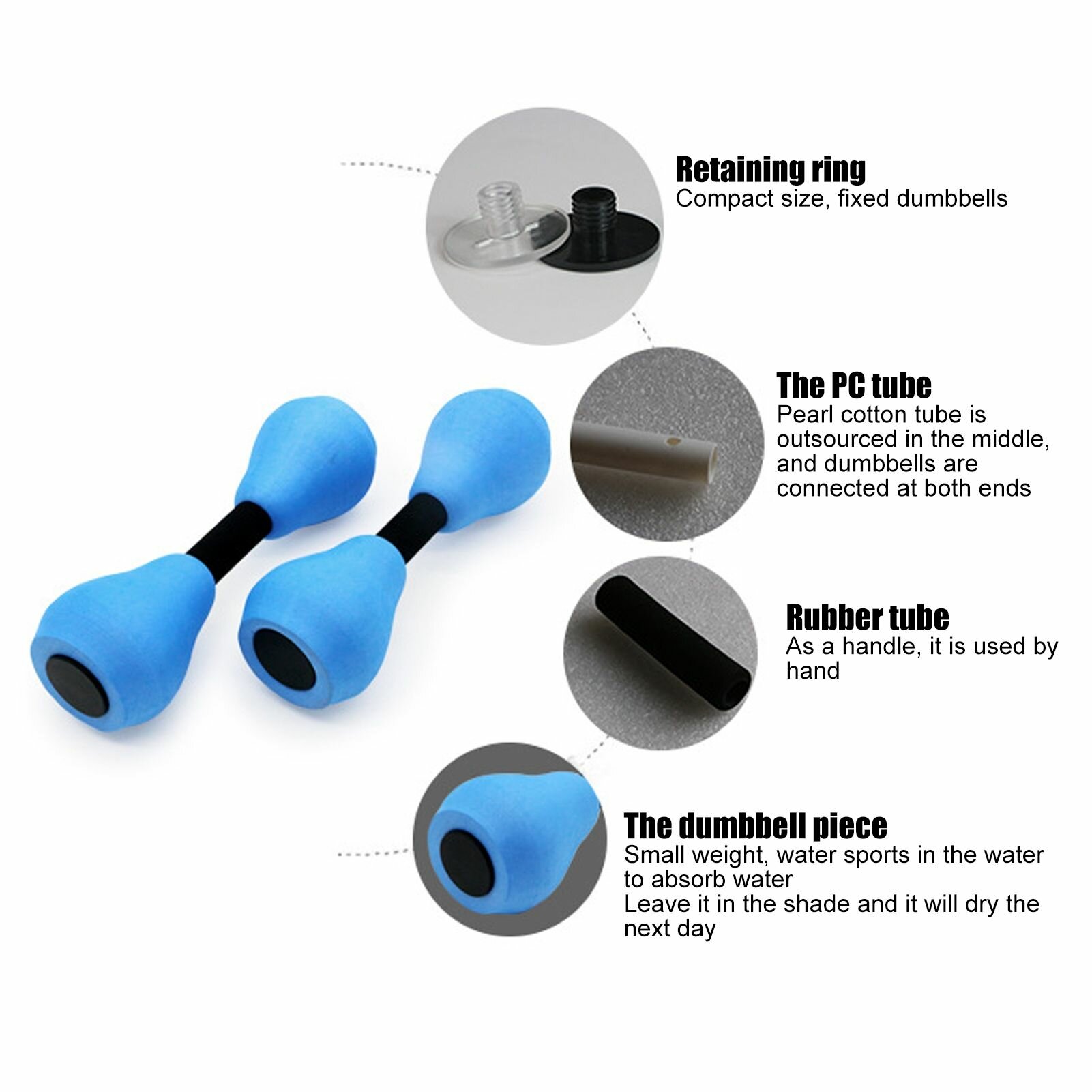 Гантели для плавания, водных видов спорта, водонепроницаемые портативные гантели из ЭВА для йоги, фитнеса, тренировок, синий