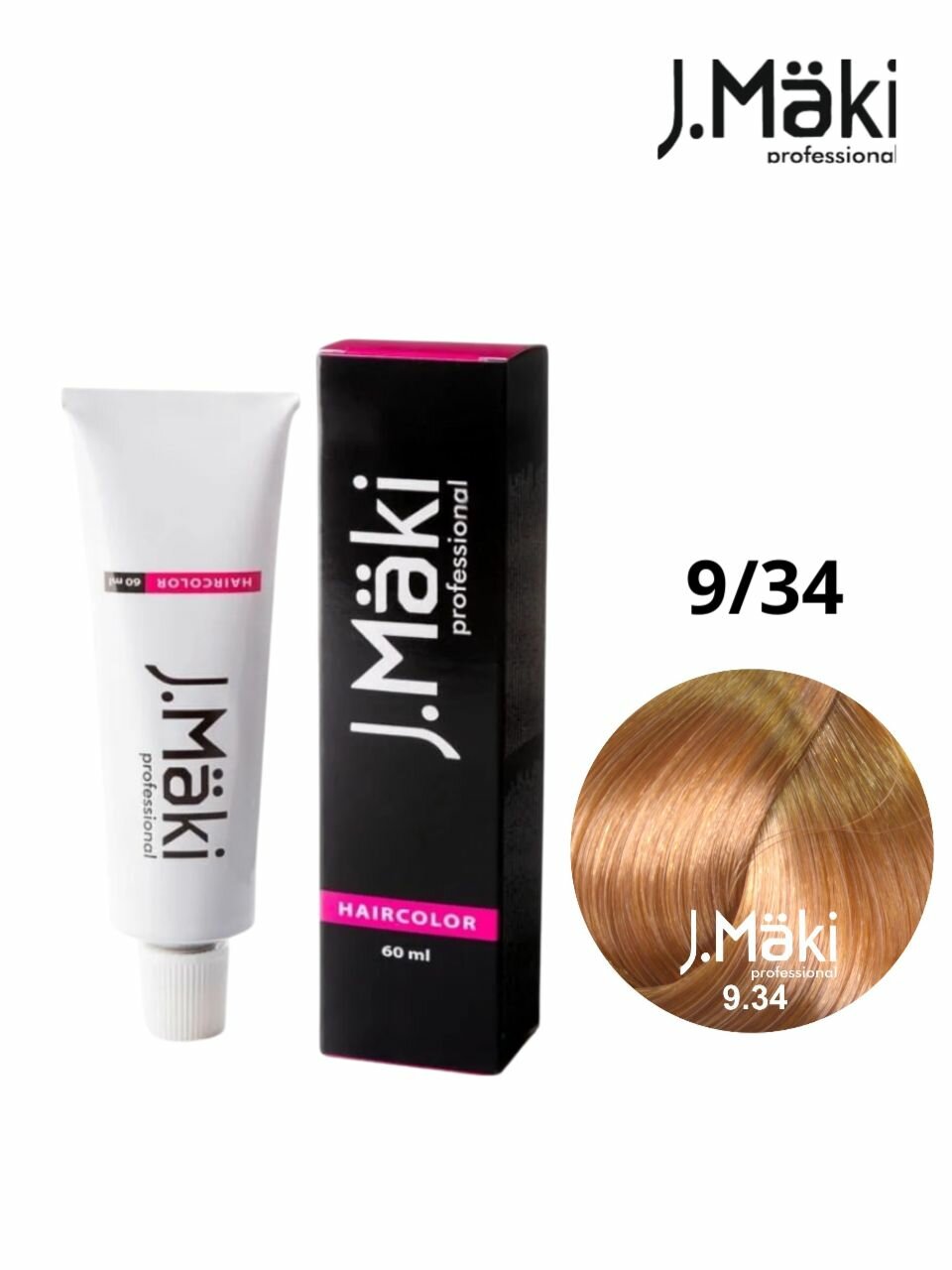 J.Maki 9.34 Золотисто-медный блондин; cтойкая краска для волос 60 мл