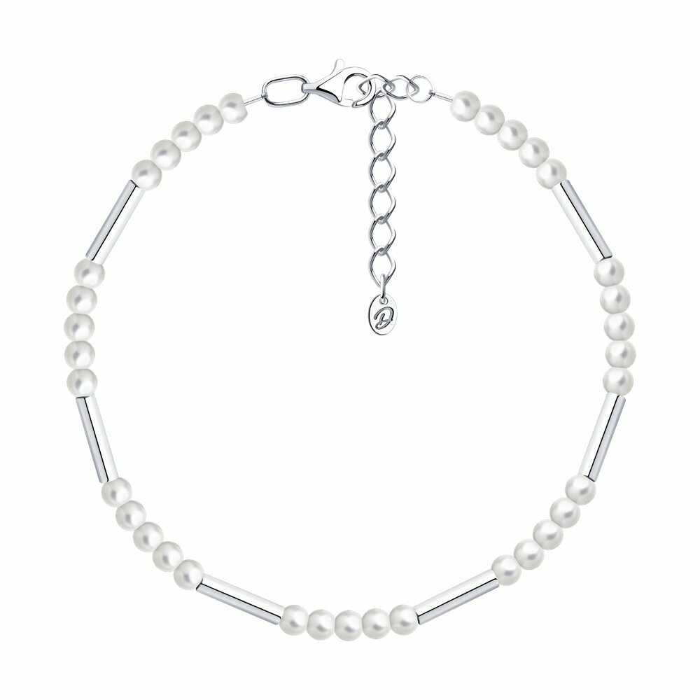 Браслет, серебро, 925 проба, родирование, жемчуг имитация