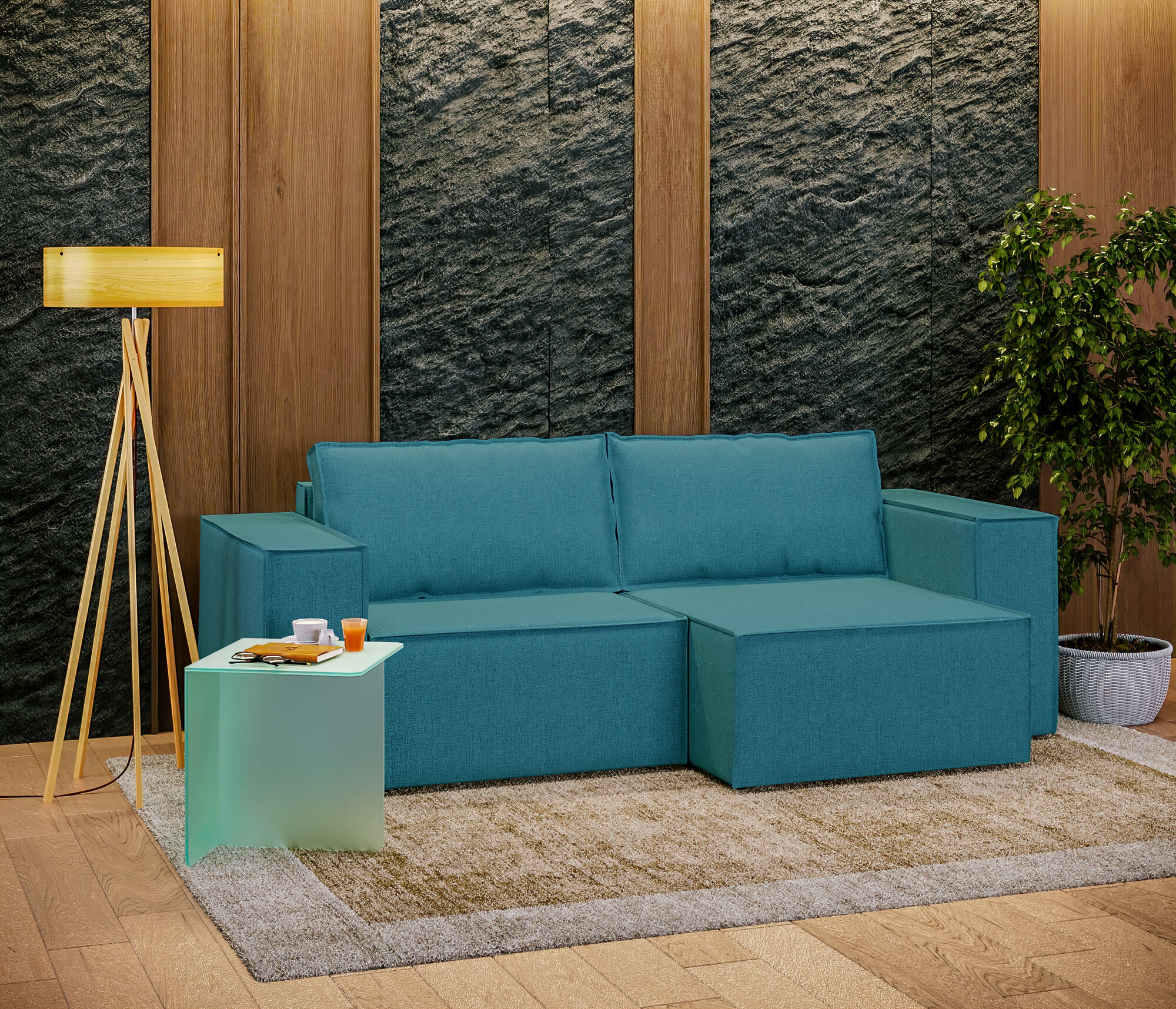 Угловой диван эби, еврокнижка, рогожка саванна плюс лагун , ППУ