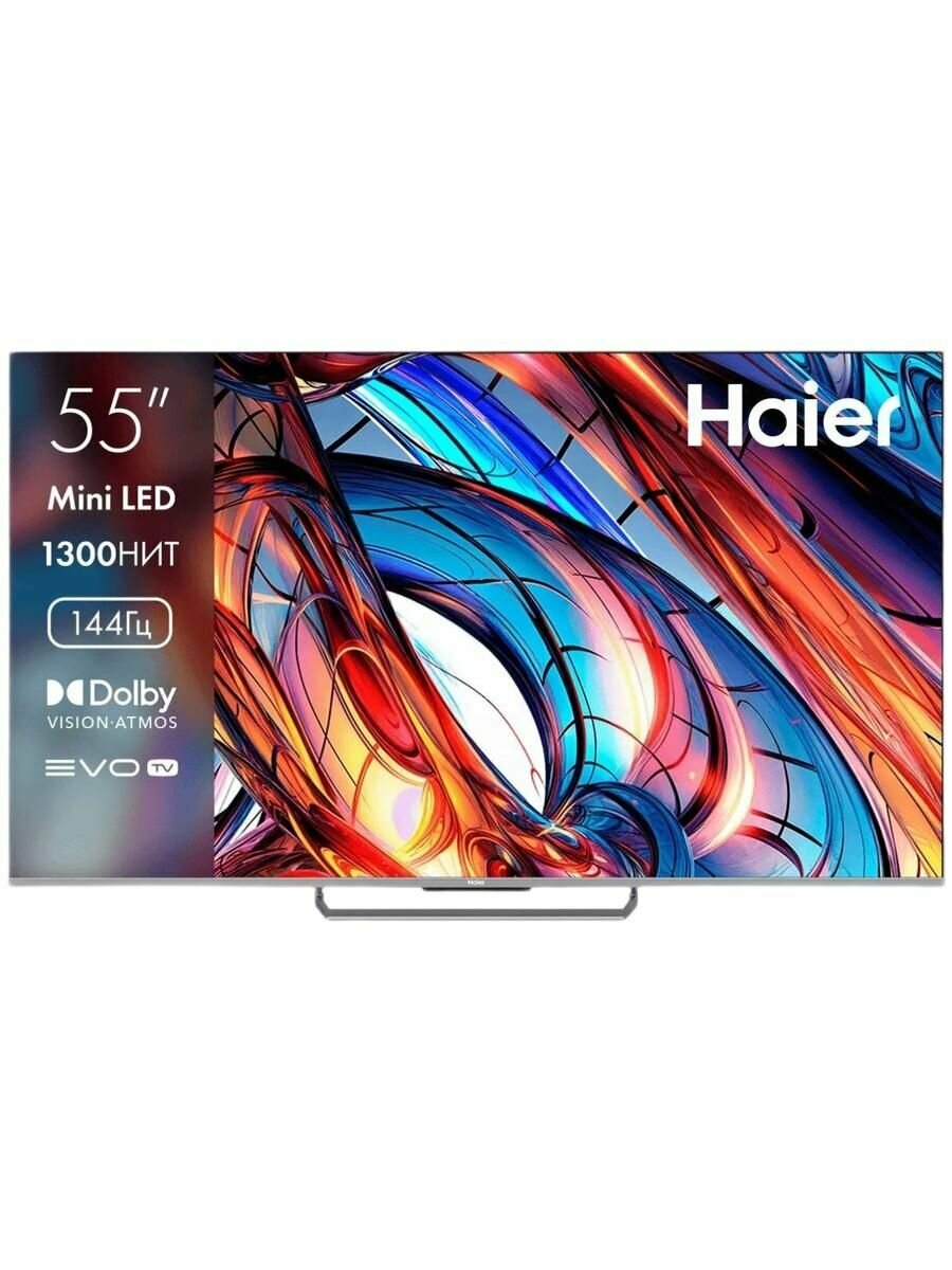 Телевизор 55 дюймов HAIER 55 MINI LED, SmartTV, Разрешение 4К UltraHD, Тонкие рамки, Диагональ 140 см, Пульт ДУ, Серый