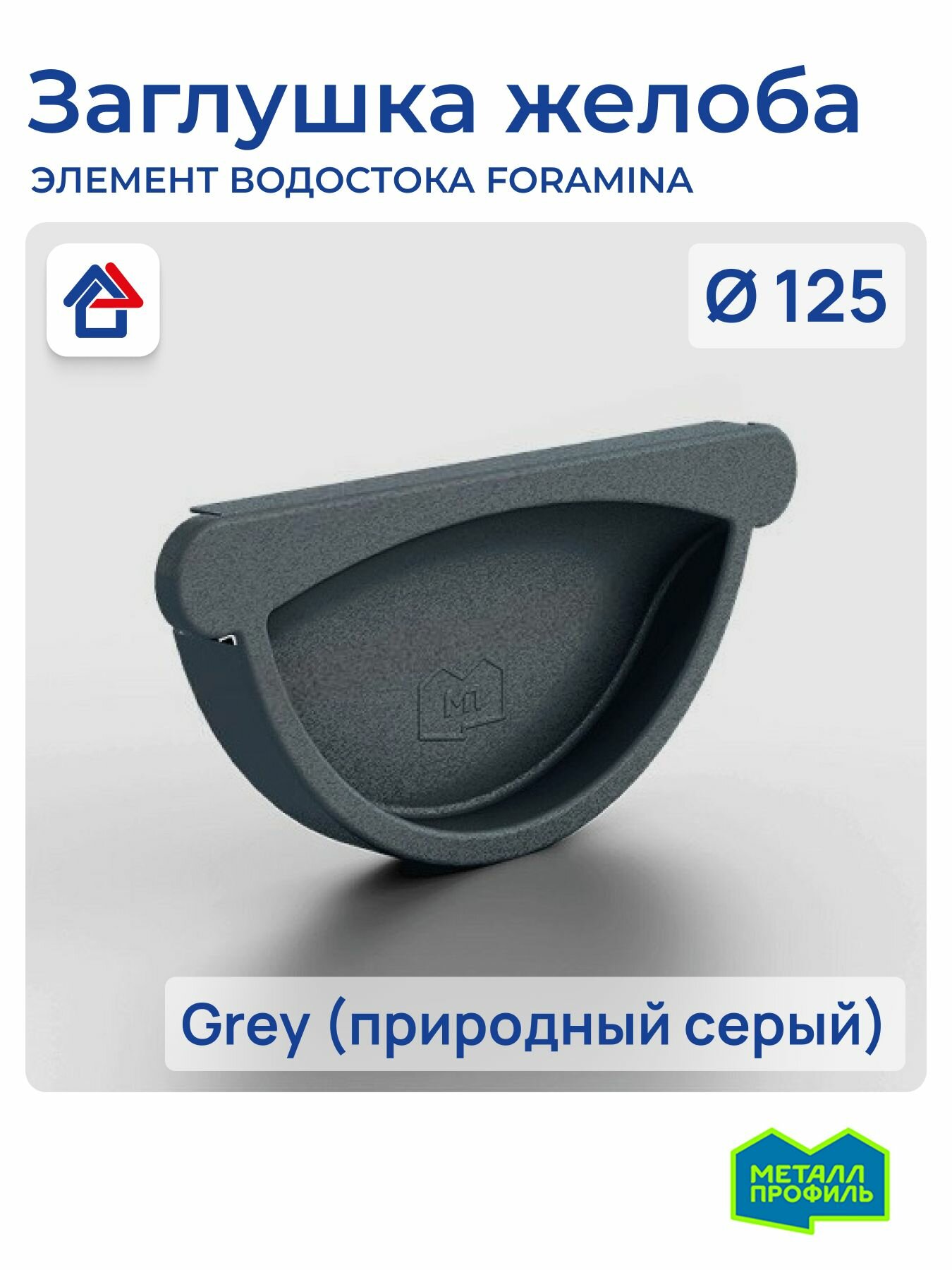 Заглушка желоба водостока D125 Grey (природный серый) Foramina Freeze