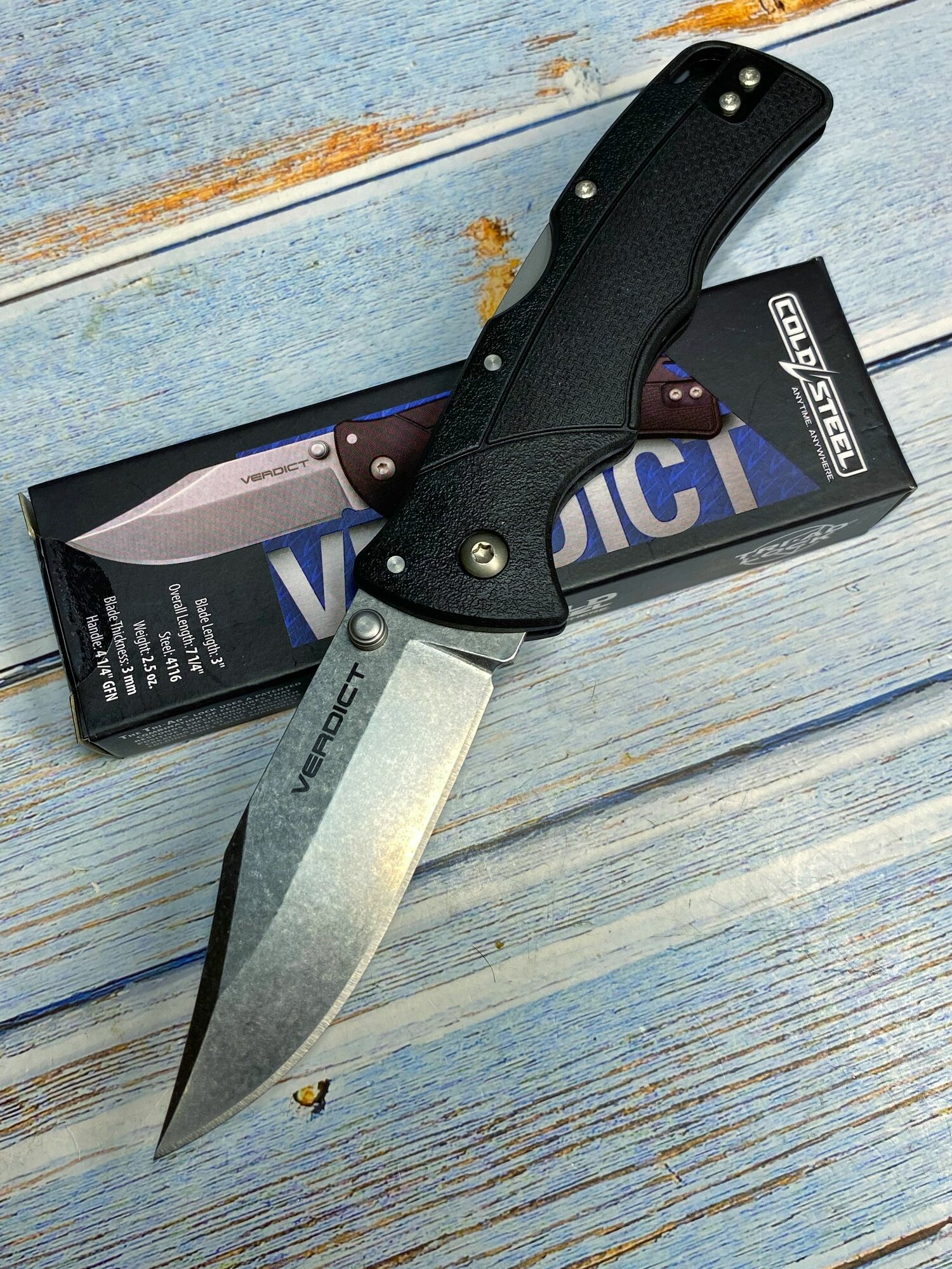 Складной нож Cold Steel Verdict Clip Point Black, FL-C3CPSS