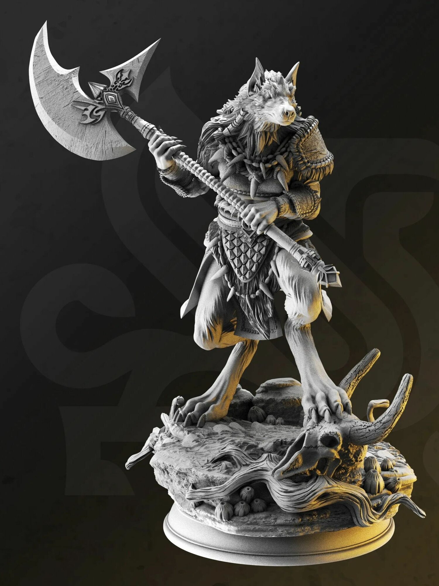 Вервольф варвар (оборотень с секирой) игровая фигурка для раскрашивания, база 25 мм