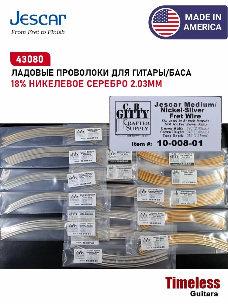 Никелево-серебряные лады Jescar для гитар и басов Tom Anderson / Suhr