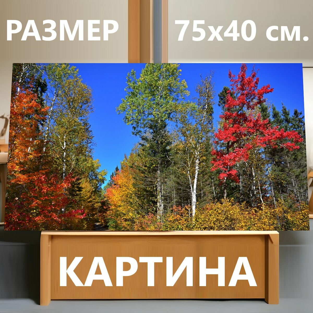 Картина на холсте "Осень, осенний пейзаж, осенние листья" на подрамнике 75х40 см. для интерьера