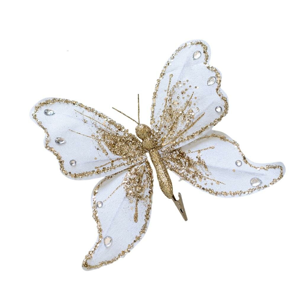 Искусственная бабочка с клипсой для украшения свадьбы и Рождества, Белый
