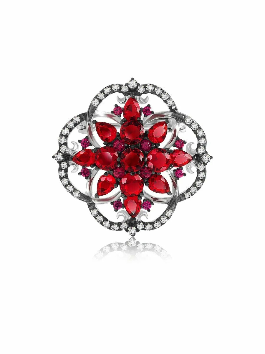 Брошь, серебро, 925 проба, фианит