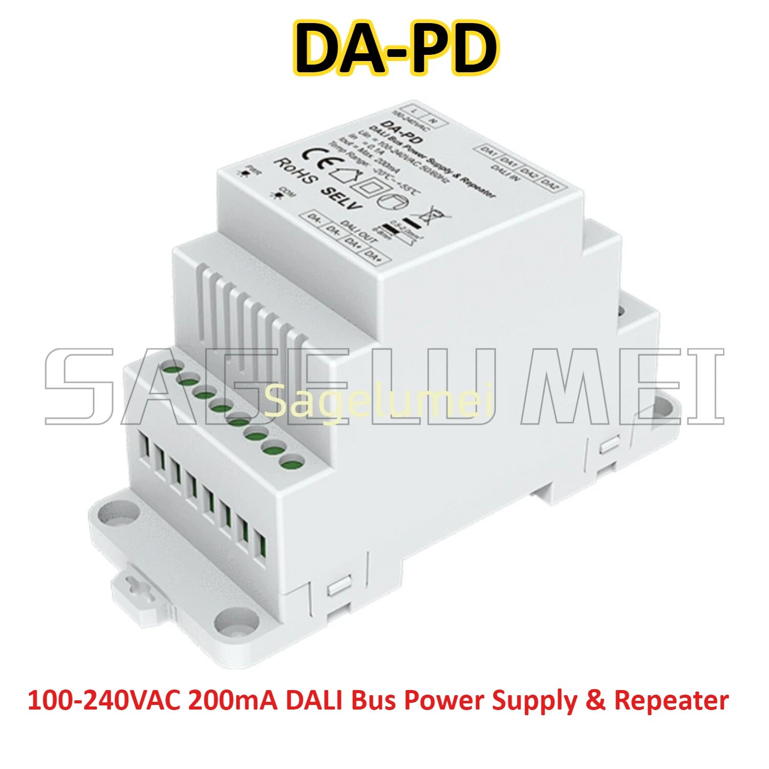 Блок питания и повторитель шины DA-PD DALI MAX200mA, 100-240 В переменного тока, репитер DALI со встроенным источником питания DALI, 50/60 Гц, двунаправленный