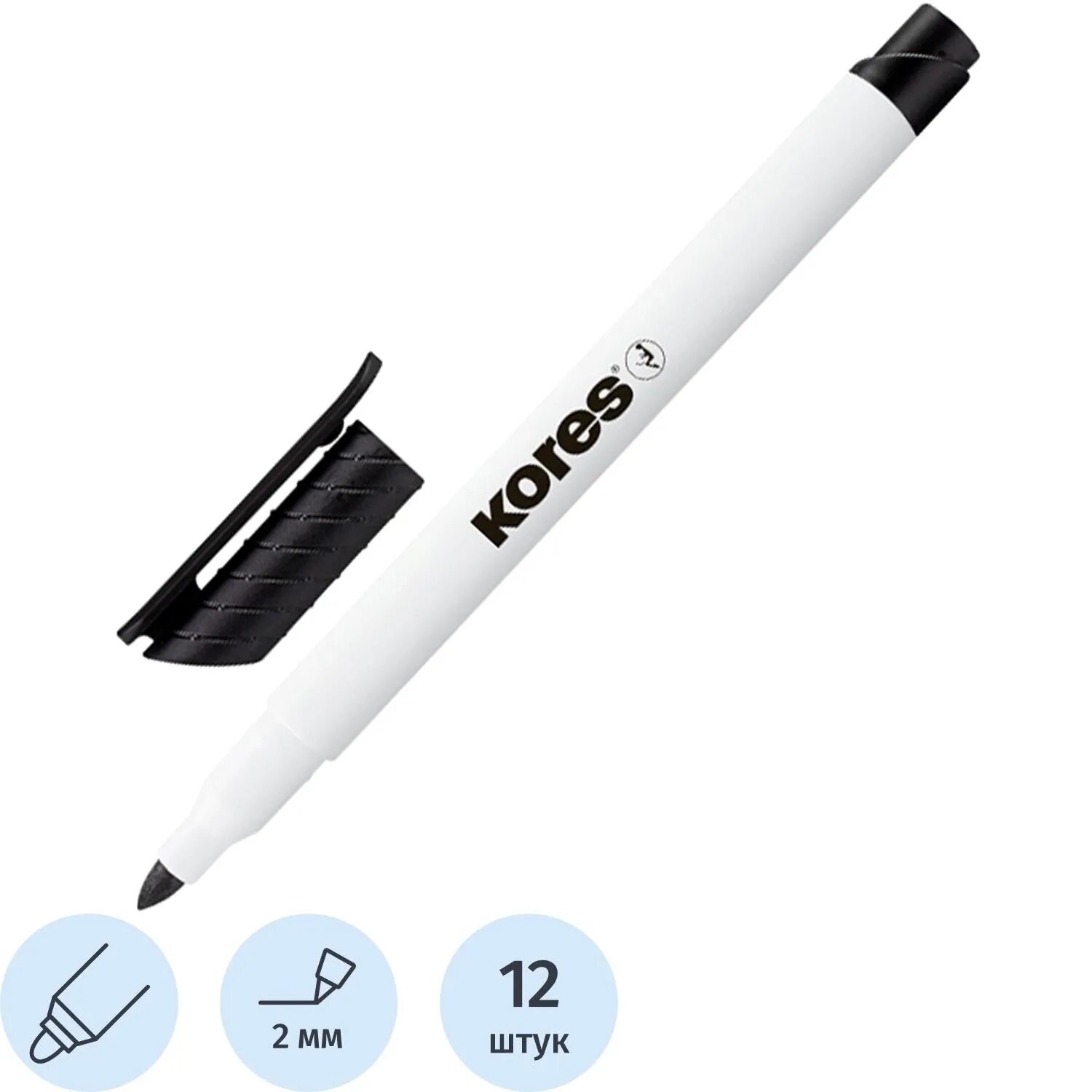 Маркер для белых досок Kores, тонкий круглый наконечник, черный 22800