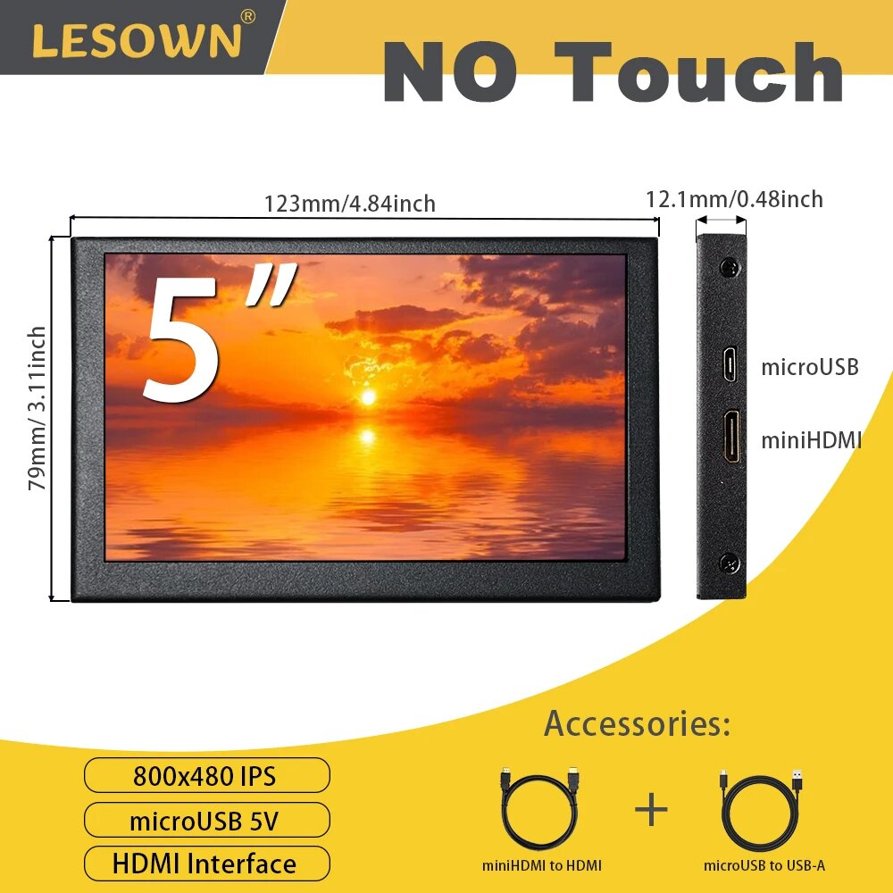 LESOWN мини-монитор 5 дюймов Monitor Black