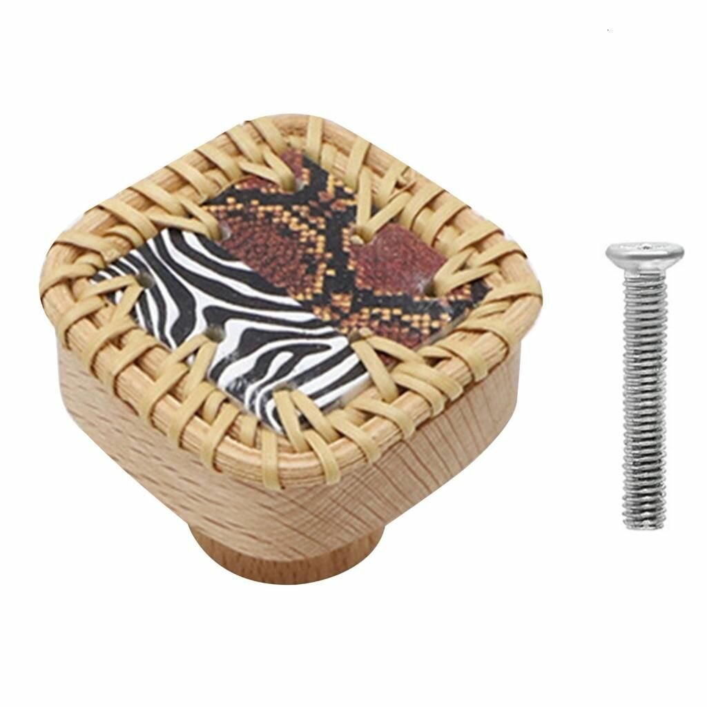 Дверца шкафа с деревянной ручкой из ротанга-квадратная, тип B