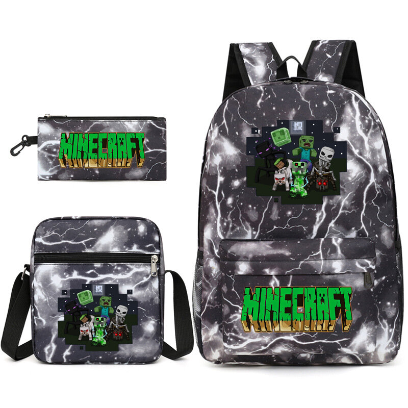 21 Популярные игры Minecraft Creeper Рюкзак Ручка Сумка Сумка из трех частей Холщовая школьная сумка 02