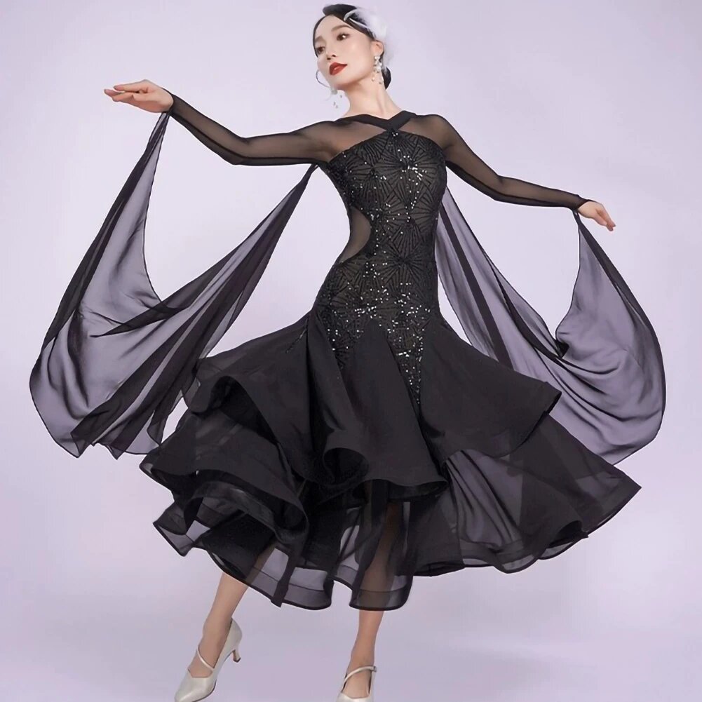 Бальное платье из полиэстера, фиолетово-черное, с блестками Черный, XXL, Black