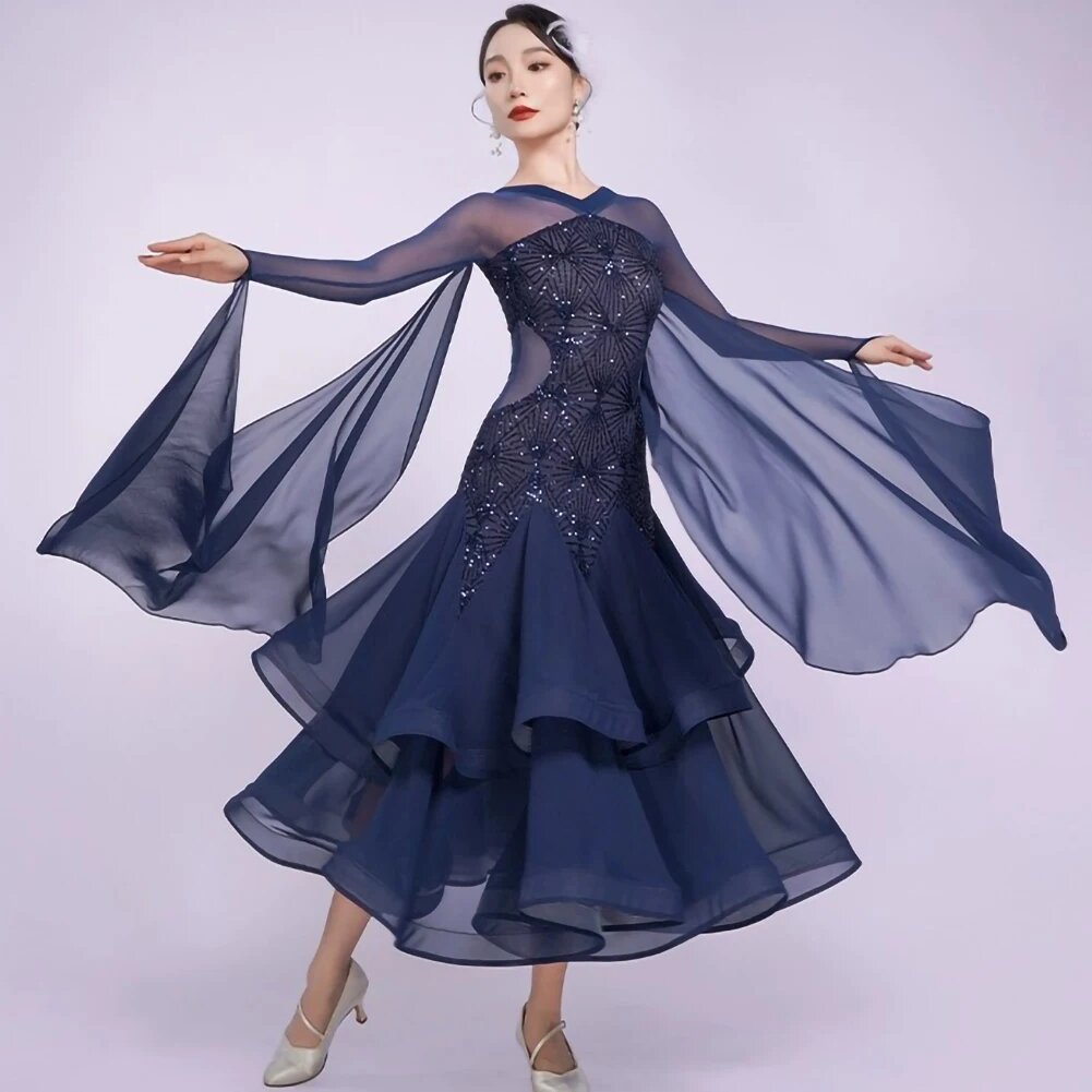 Бальное платье из полиэстера, фиолетово-черное, с блестками Темно-синий, L, wild indigo