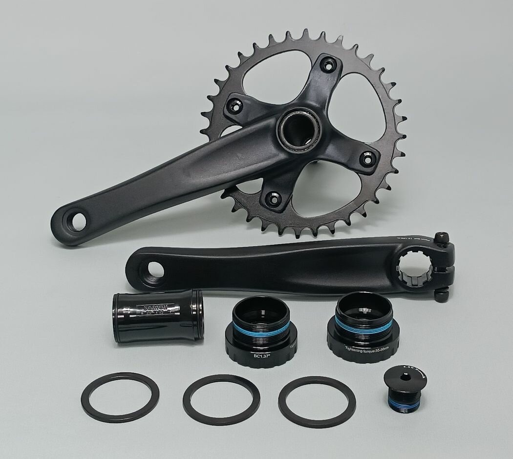 Система SAMOX FAT 1x10S 36T, сталь, защита, 170мм алюминий, интегрированный вал, черная