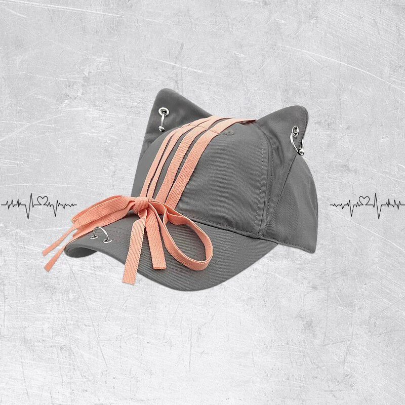 Новинка 2025 года, бейсбольная кепка с кошачьими ушками для девочек, милая и крутая Y2K, голова демона, темная серия, с ремешком и бантом, кошачьи уши