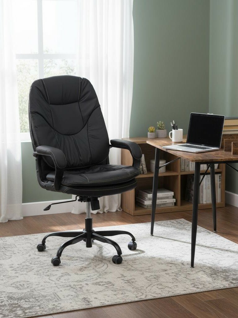 Компьютерное офисное кресло TetChair COMFORT Lux (22) metalBL на колесиках с подлокотниками, обивка экокожа, цвет черный