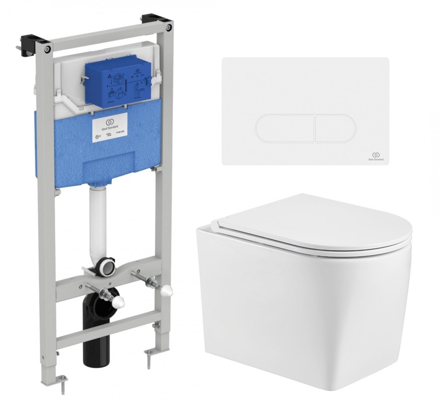 Комплект 3 в 1 инсталляция Ideal Standard + Унитаз подвесной WeltWasser Nesenbach 004 GL-WT + кнопка белая