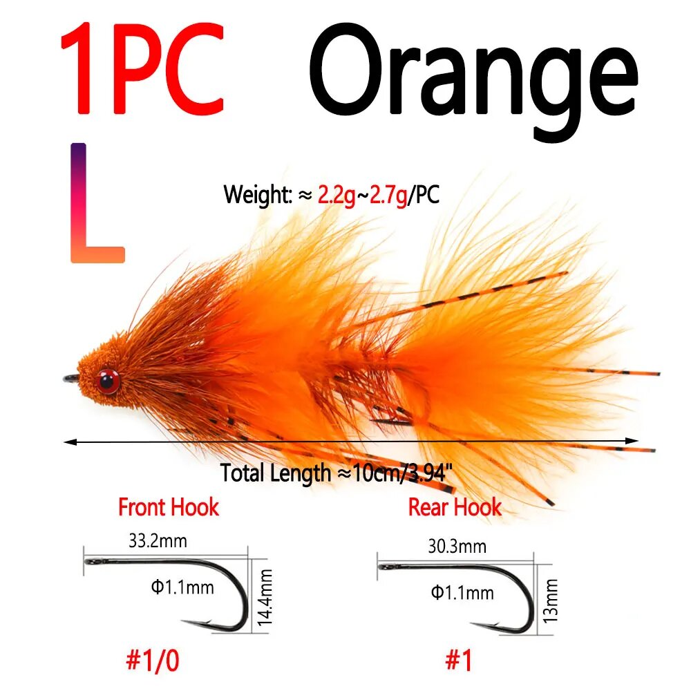 Bimoo Шарнирный стример Fly Deer Hair L 1PC Orange