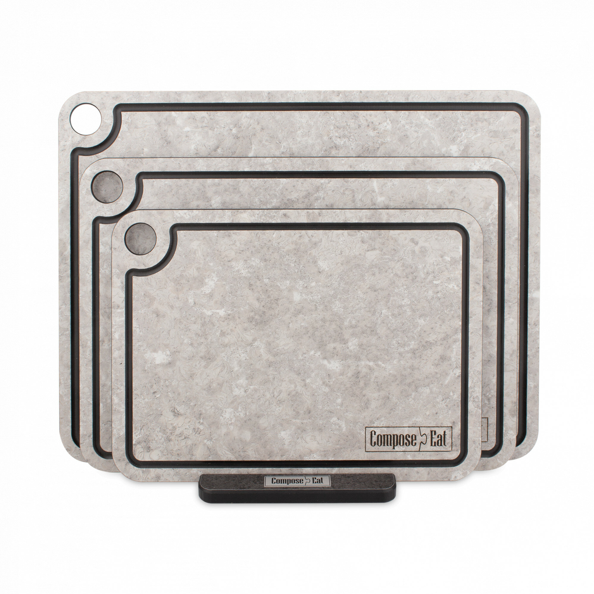 Набор разделочных досок COMPOSE EAT Elegance Set, 3 шт, желобки, композитный серый мрамор