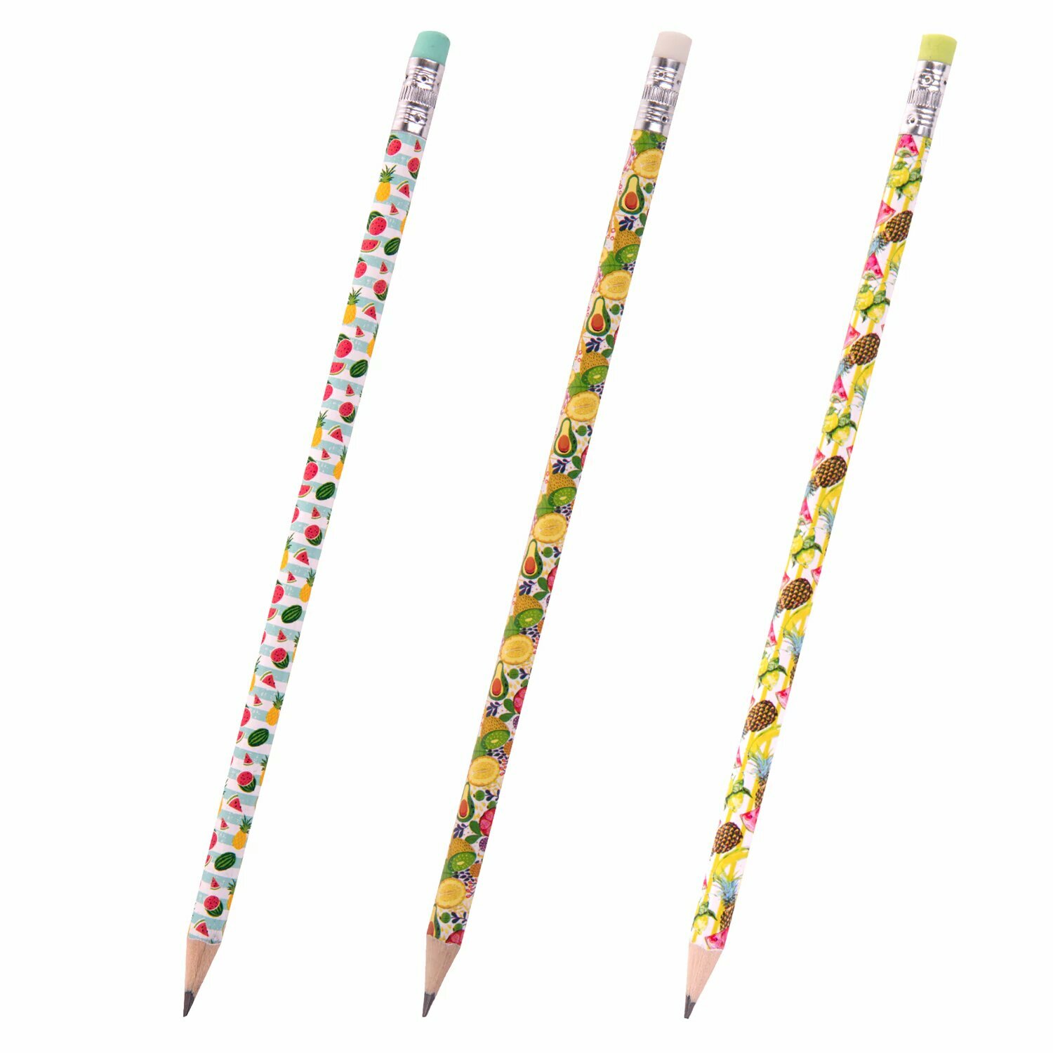 Упаковка 45 шт. Карандаш чернографитный юнландия "фрукты", 1 шт, HB, с ластиком, корпус ассорти, 181777