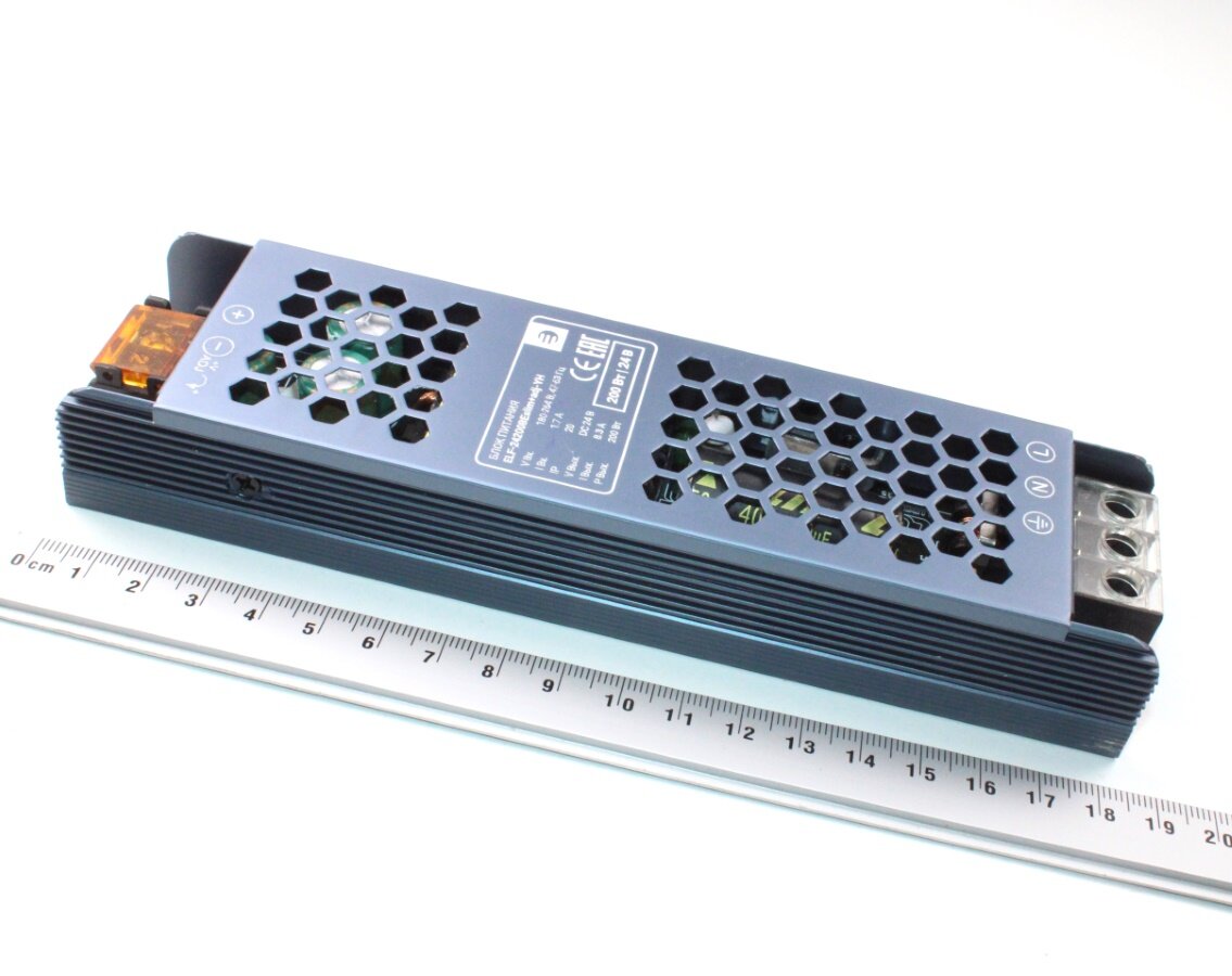 24V, 200W, 8.33A, 198-242VAC ELF-24200BEslim+adj Black, Модуль питания сетевой (блок питания с винтами), ELF, Чёрный кор