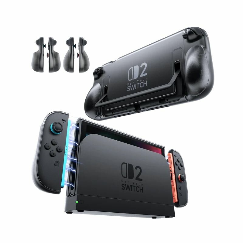 Чехол JSAUX для Nintendo Switch 2 (чёрный), с полной защитой Joy Con, 3 вида накладок (6 шт.) для игровой приставки Нинтендо Свитч 2 - PC0117