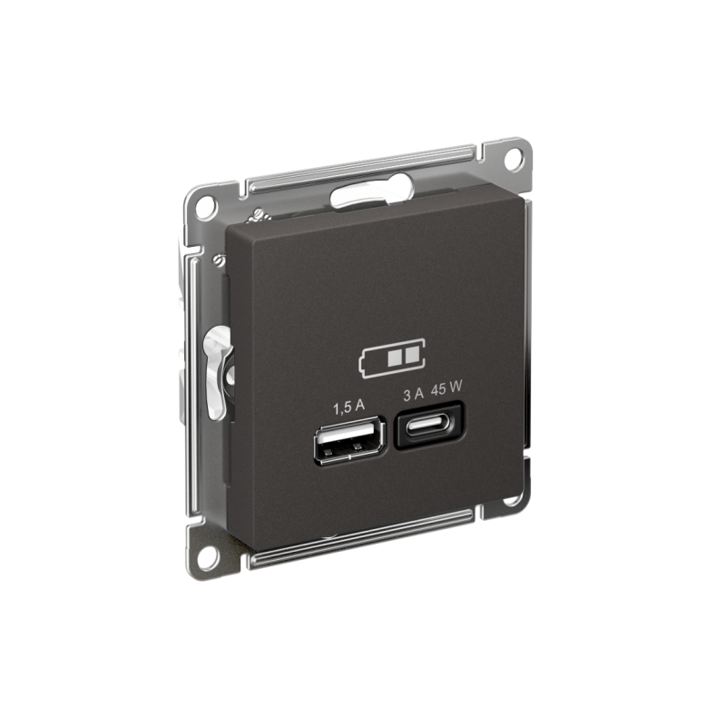 Розетка USB AtlasDesign тип A+C 45Вт высокоскор. ЗУ QC PD механизм базальт SE ATN001429