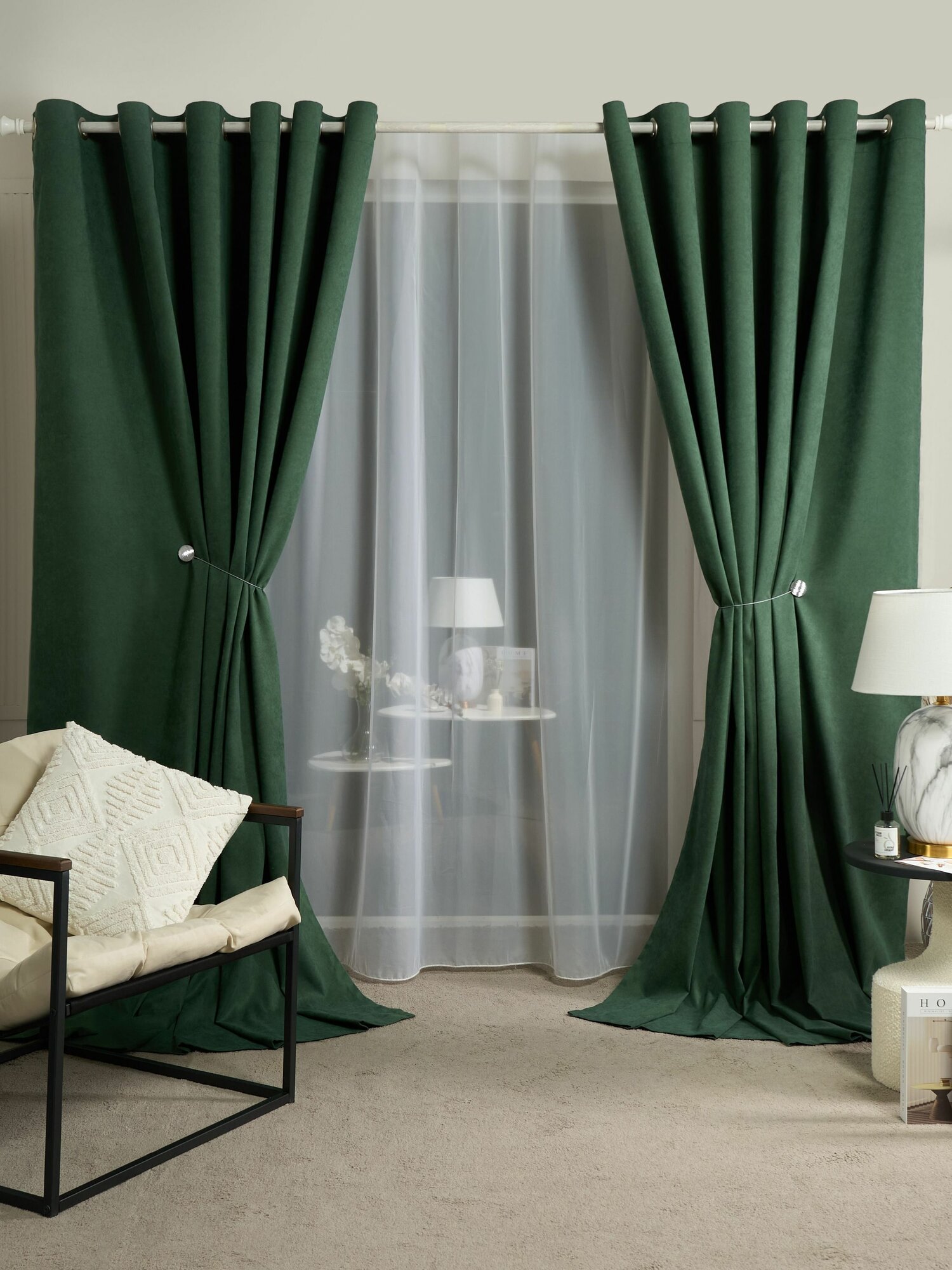 Комплект штор на люверсах "Канвас-Премиум 260" тёмно-зелёный (588) арт.6656 (150х260 2 шт.)