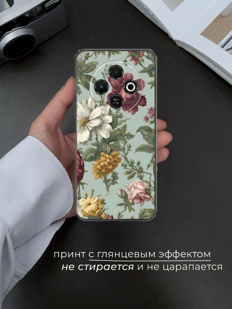 Чехол на Tecno Spark 30C / Текно Спарк 30C с принтом Акварельные красные цветы — фото 1