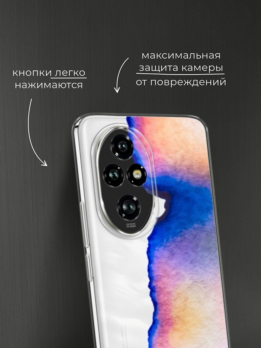 Чехол на Honor 200 Pro / Хонор 200 Про с принтом Синяя акварель, прозрачный — фото 1