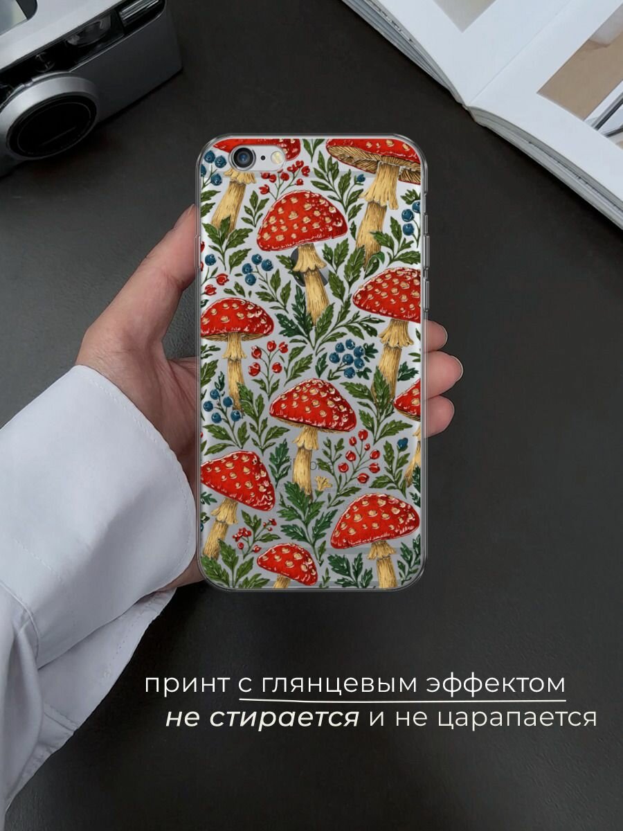 Силиконовый чехол на Apple iPhone 6 / Айфон 6 с принтом Мухоморы — фото 1