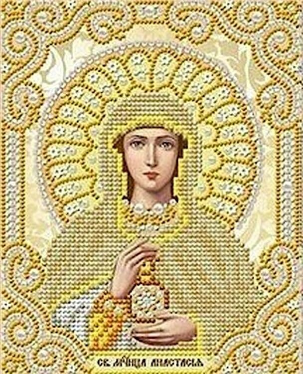 Рисунок на ткани Благовест "Святая Анастасия в жемчуге и золоте" 14x17 см, Иконы Религия