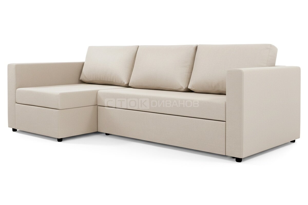 Угловой диван Сток Диванов Полярис-2, бежевый велюр, механизм дельфин