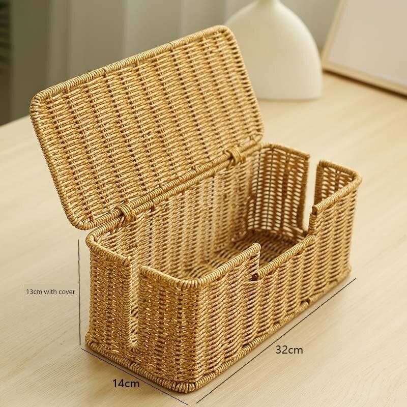 Ротанговый контейнер с тремя отверстиями для косметики - 32x14x13 см