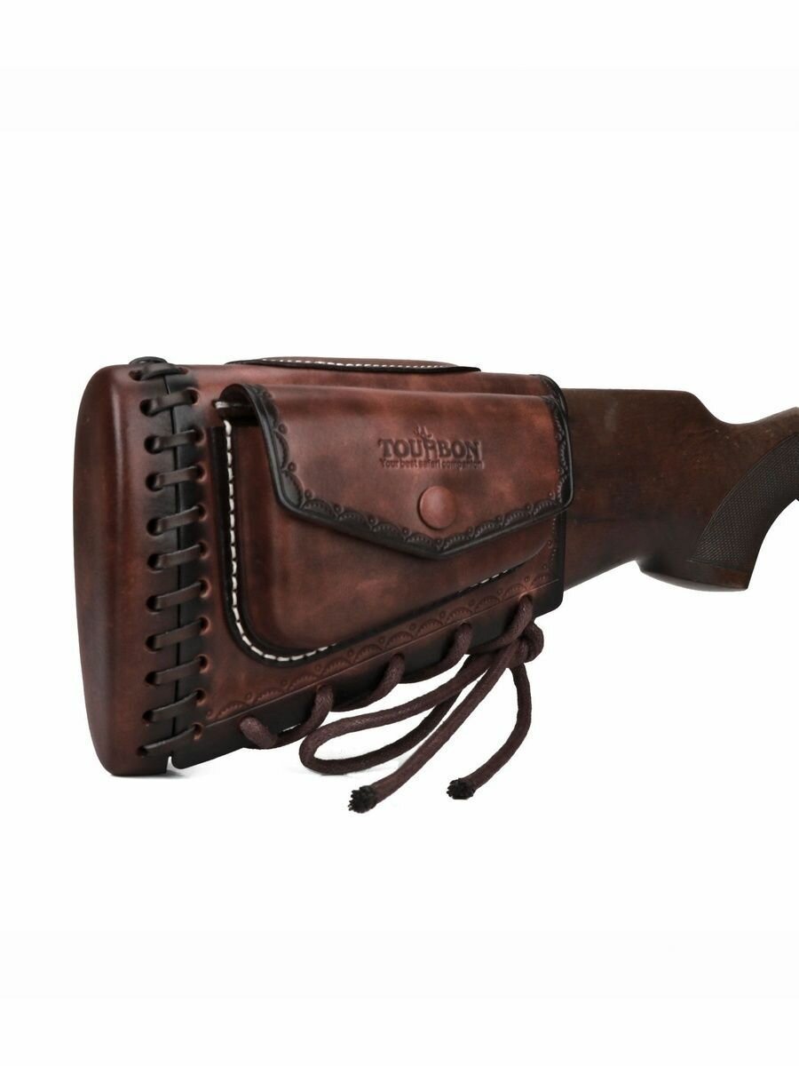 Кожаный упор для щеки TOURBON с подсумком для патронов